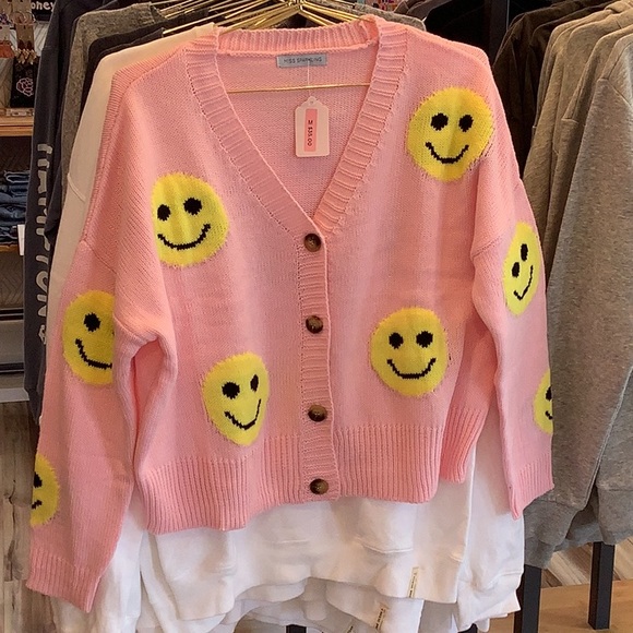 Sweaters | Pink Smiley Face Cardigan | Poshmark